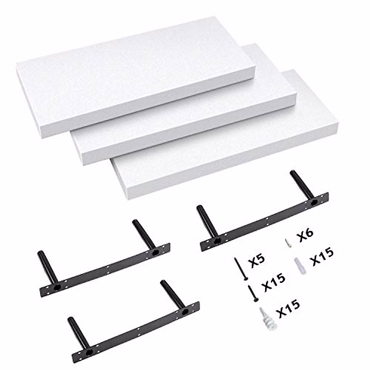 AMADA HOMEFURNISHING Floating Shelves, Invisible Wall Mounted 3 Sets, Modern Faux Wood White Wall Shelves with Matte Finish, Perfect for Bedroom, Bathroom, Living Room and Kitchen Storage