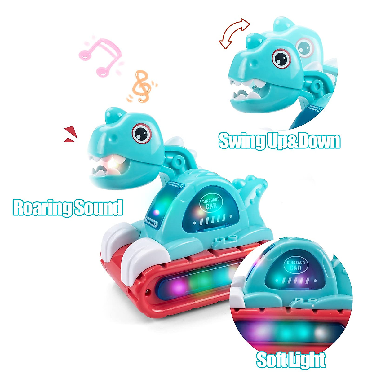 UNIH Baby Toys for 1 Year Old Boy Girl, Musical Dinosaur Car Crawling Developmental Toys with Sounds and Lights Infant Toys for 6 to 12-18 Months