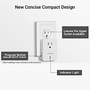 DEWENWILS Remote Control Outlet Plug Wireless On Off Power Switch, Programmable Remote Light Switch Kit, 100ft RF Range, Compact Design, ETL Listed, White (2 Remotes + 5 Outlets Set)