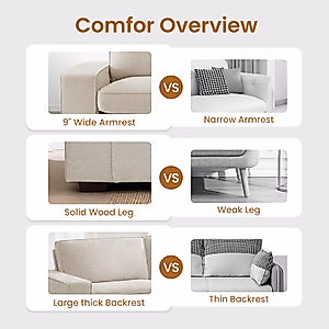 COHOME 89" Loveseat Couch, Chenille Upholstered Comfty Couch with Removable Covers Wide Armrest,Morden Deep Seat Couch for for Living Room,Beige