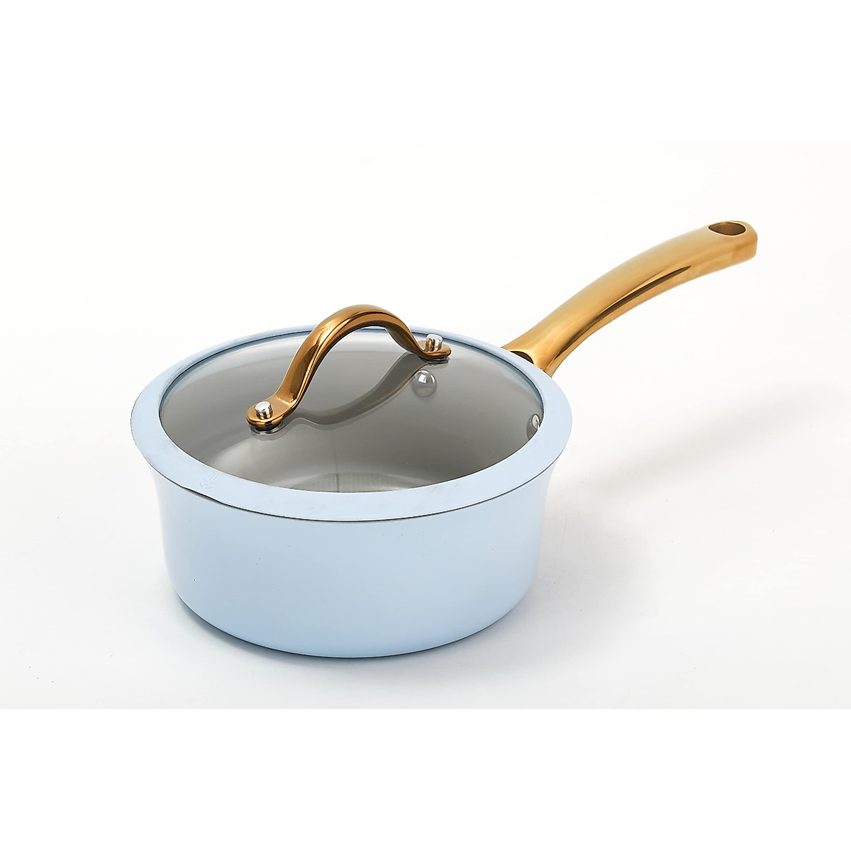 PHANTOM CHEF 8 Piece Luxe Cookware Set | Non-Stick Ceramic Coating | Oven & Dishwasher Safe | PFOA-Free | Aluminum Pots & Pans Set with Glass Lids | Induction Stovetop Compatible (Light Blue)