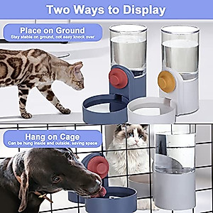 Automatic Food Feeder Water Dispenser, Removable Cage Hanging Food Water Bowl Bottle for Pet Dog Cat, Gravity Auto Food Feeder Waterer for Small Animals, Cat, Rabbit, Bird, Puppy (Waterer, Blue)