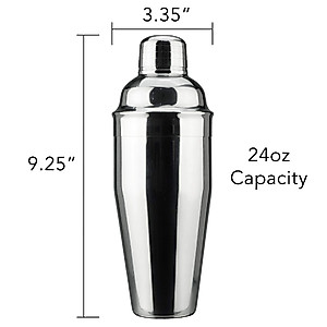 PG Professional Bartender Kit - 6PC Premium Cocktail Stainless Steel Shaker Set - 24oz Martini Shaker Gloss Finish, with Muddler, Stirring Spoon, 2x Wine Pourer, and Double Jigger