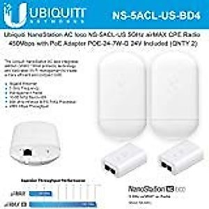 NanoStation AC loco NS-5ACL-US Loco5ac 5GHz 802.11ac airMAX CPE Radio 450Mbps Wireless Access Point (2-Pack) with PoE POE-24-7W-G Included (2-Pack)