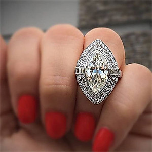 SixTwo Luxury Fashion Zircon Ring 925 Sterling Silver CZ Ring Marquise Cut Simulated Diamond Ring Shiny Full Diamond Dazzling Eternity Engagement Wedding Ring Promise Ring for Women ST.045 (7)