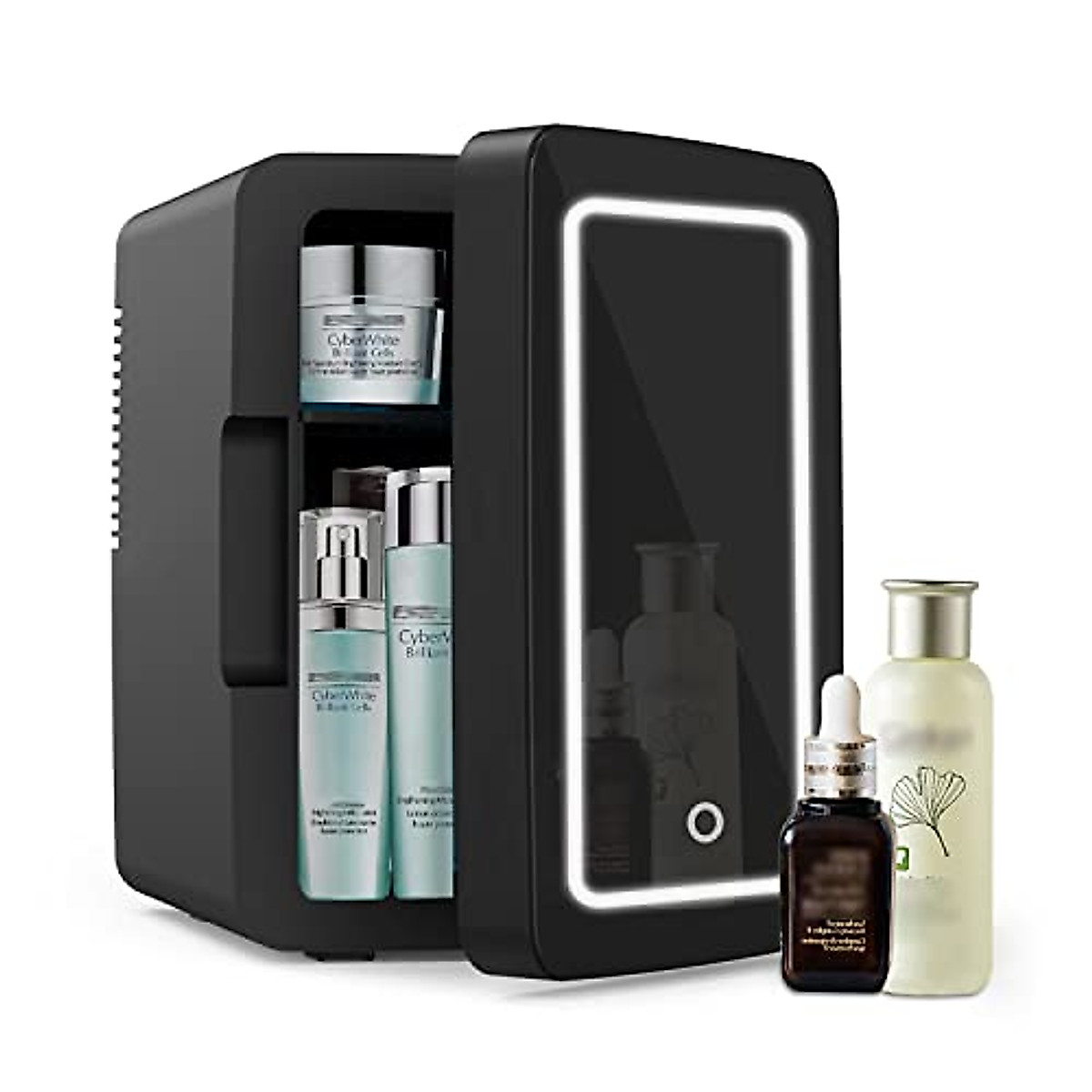 Living Enrichment Mini Fridge 6L Capacity, Portable Small Refrigerator Cooler or Warmer, AC DC Powered, Skincare Fridge with Mirror Door, for Food, Cosmetics, Home, Office and Car - Black