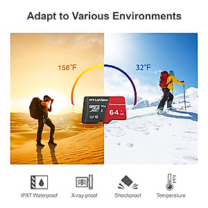 LaView 64GB Micro SD Card, Micro SDXC UHS-I Memory Card – 95MB/s,633X,U3,C10, Full HD Video V30, A1, FAT32, High Speed Flash TF Card P500 for Computer with Adapter/Phone/Tablet/PC
