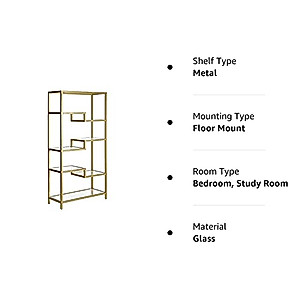 Henn&Hart 68" Tall Rectangular Bookcase in Brass, for Home Office, Living Room