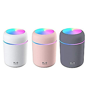 Kamon 300ml Mini Ultrasonic Cool Mist Humidifier, 7 Color LED Night Light, 2 Mist Mode, Auto Shut-Off for Car, Home, Office, Travel (Grey)
