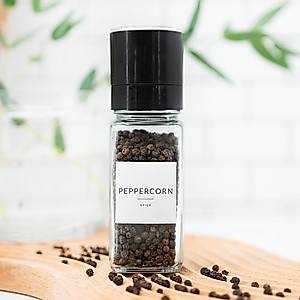 Glass Spice Jars with Label, 24PK Bamboo Spice Jar Set 4oz Seasoning Containers with Labels, Pepper Grinder, 374 Spice Labels, Spice Bottles Funnel, Empty Spice Jars and Shaker Lids Spice Containers