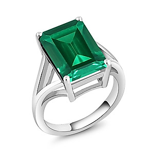 Gem Stone King 925 Sterling Silver Emerald Cut Green Simulated Emerald Engagement Ring | 6.50 Cttw | Wedding Anniversary Promise Ring For Women | Available in size 5-9