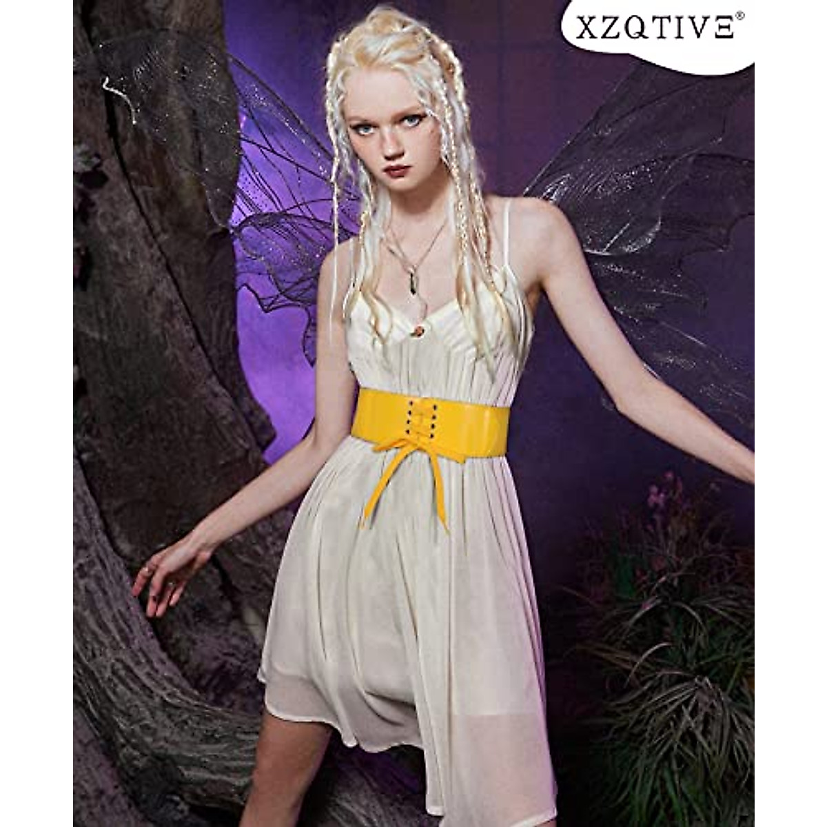 XZQTIVE Women Wide Belt for Dresses Elastic Stretchy Lace-up Cinch Belt Snap Button Tied Corset Waist Belt for Dress