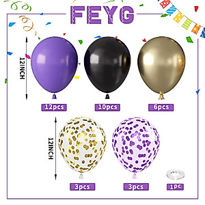 Purple and Gold Balloons,12 Inch Purple Black and Sand Gold Balloons with Purple and Gold Confetti Balloons,for Wedding Birthday Baby Shower Graduation Engagement Halloween Party Decorations