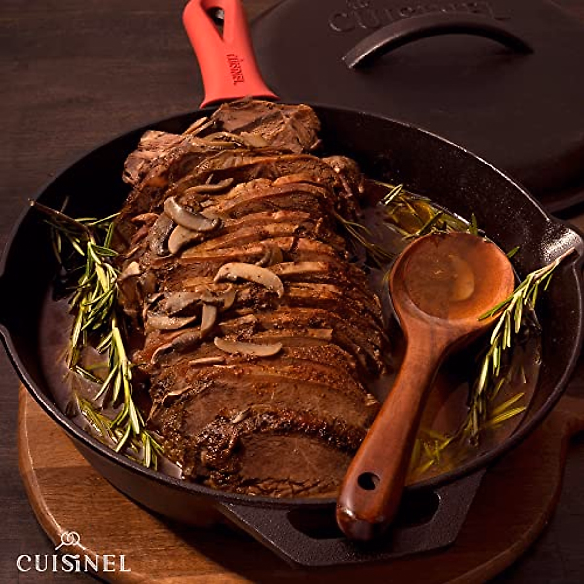 Cast Iron Skillet Set with Lids - 10"+12"-inch Pre-Seasoned Covered Frying Pan Set + Silicone Handle and Lid Holders + Scraper/Cleaner - Use Indoor/Outdoor, Oven, Stovetop, Fire, BBQ Kitchen Cookware