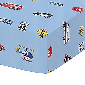Baby Boy Fitted Crib Sheet Police, Fire and Rescue, 100% Soft Breathable Microfiber Baby Sheet, Fits Standard Size Crib Mattress 28in x 52in, Nursery Sheet