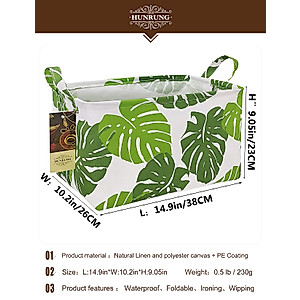 HUNRUNG Rectangle Storage Basket Cute Canvas Organizer Bin for Pet/Children Toys, Books, Clothes Perfect for Rooms/Playroom(Leaf)