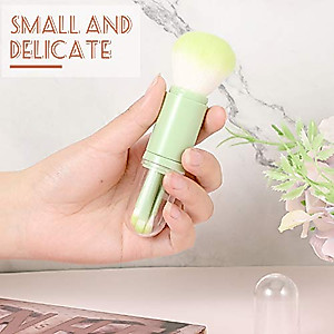2 Sets Retractable Kabuki Makeup Brush Set 4 in 1 Powder Foundation Travel Blush Brush for Liquid Cream Cosmetics Travel(Pink, Green)