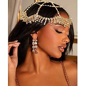 NAISKA 1920s Headpieces Rhinestone Mesh Cap Gold Headchain Wedding Head Accessories Crystal Headband Brides Prom Costume Head Chain Vintage Style Festival Halloween Prom Costume Hair Accessories
