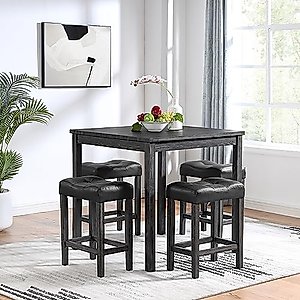Bar Table and Chairs Set for 4,5 Piece Dining Table Set with PU Stool, Industrial Breakfast Table Set, for Living Room, Dining Room, Game Room,Small Space（Black）