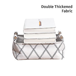 LUFOFOX Decorative Collapsible Rectangular Fabric Storage Bin Organizer Basket with Wooden Handles for Clothes Storage, 11"×7.1"×3.9", White