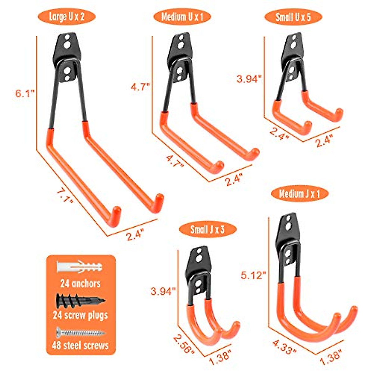 REMIAWY Garage Hooks, Heavy Duty Garage Storage Hooks Steel Tool Hangers for Garage Wall Mount Utility Hooks and Hangers with Anti-Slip Coating for Garden Tools, Ladders, Bikes, Bulky Items 12 Pack