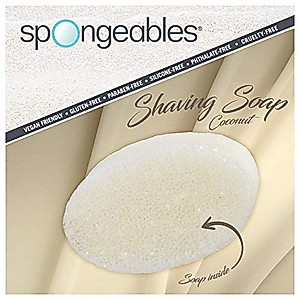 Spongeables Shaving Soap In a Sponge, Exfoliating Sponge for Use Before Shaving, Aloe and Shea Butter, Moisturizer and Exfoliator, Coconut, 2 Count