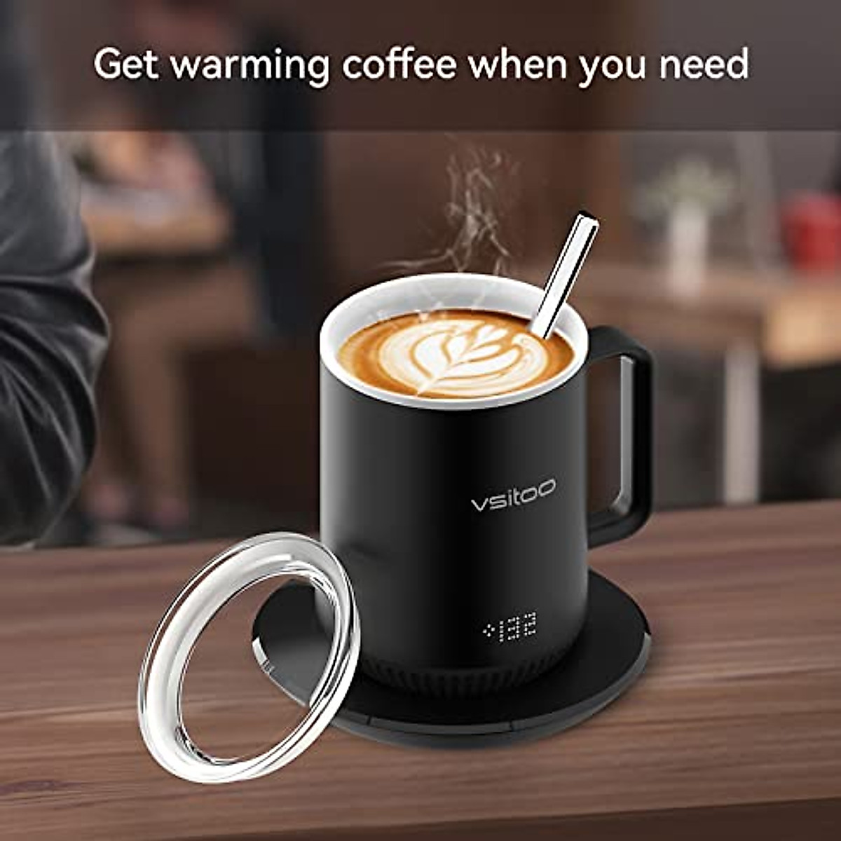 vsitoo Temperature Control Smart Mug 2 - Keep Your Coffee Hot All Day, Self Heating Coffee Mug with LED Display, 10 oz, 90 Min Battery Life - App&Manual Controlled Heated Coffee Mug - Coffee Gifts