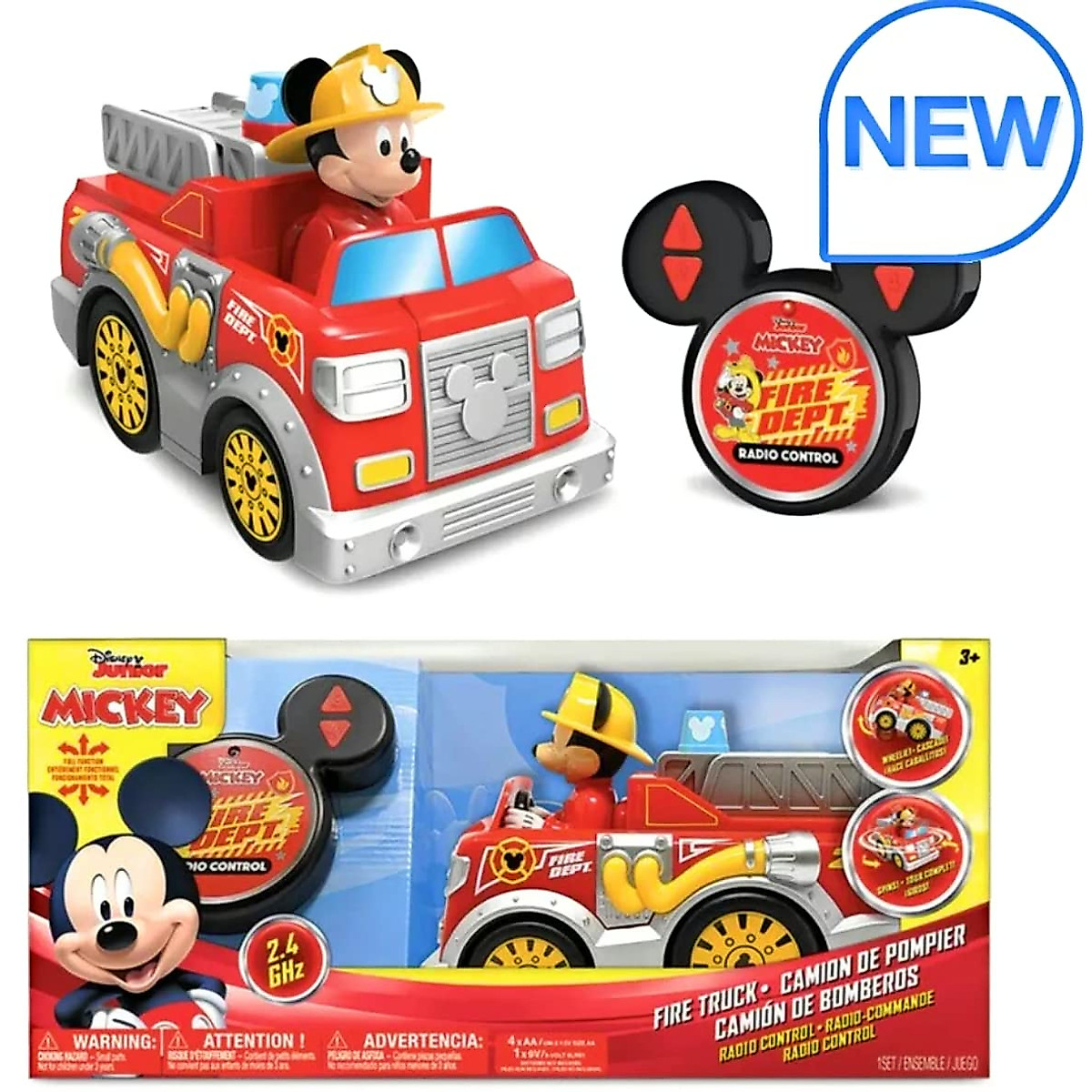 Disney Junior Mickey's 5.5" Full-Function Remote Control Firetruck, R/C Vehicle, Children Ages 3 Years and up
