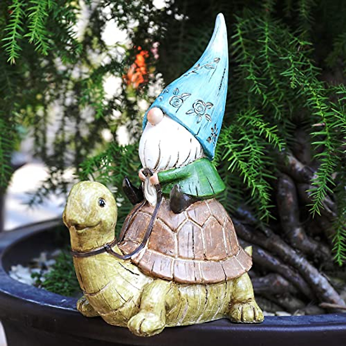 CYnice Garden Gnome Statue Outdoor Decor - Garden Gnomes Sitting on Turtle Statue for Garden Yard Patio Lawn Decorations,Gnome Gifts