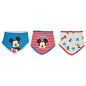 Disney Baby Unisex Mickey Mouse Bandana Bib 3-Pack - Mickey Mouse Baby Bibs (Blue/Red/Grey, 0-12M)