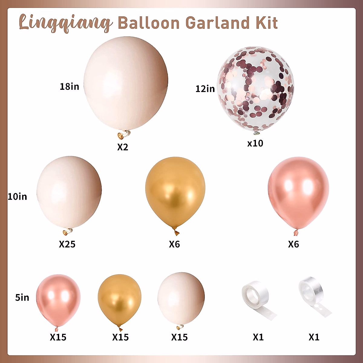 Blush Balloon Garland Kit, Nude Beige Metallic Gold and Rose Gold Confetti Latex Balloons Double Stuffed Cream Pink White Balloon Arch for Girls Wedding Baby Bridal Shower Birthday Party Decorations