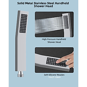 Hibbent All Metal Shower Head, 10'' High Pressure Rainfall Shower Head, Showerhead Combo/Handheld Shower Wand, 12'' Adjustable Curved Shower Extension Arm, 71'' Hose, 2 Shower Head Holders, Chrome