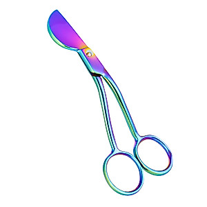 MAKER AND MARKET Applique Pelican Duckbill Blade 5.8 Inch - Double Bent Curved Offset Handle Scissors with Pouch Sleeve for Embroidery, Fabric, Thread, Knitting, Sewing, Arts & Craft (Rainbow)