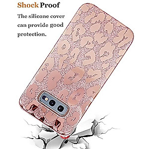 J.west Galaxy S10E Case 5.8-inch, Luxury Saprkle Bling Glitter Leopard Print Design Soft Metallic Slim Protective Phone Cases for Women Girls TPU Silicone Cover Case for Samsung S10e Rose Gold