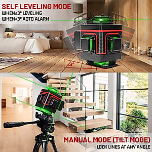 MZK 16 Lines Laser Level Self-leveling, 4x360° 4D Green Cross Line for Construction and Picture Handing with Remote Controller and Magnetic Stand(Rechargeable Li-ion Battery and Charger Included)