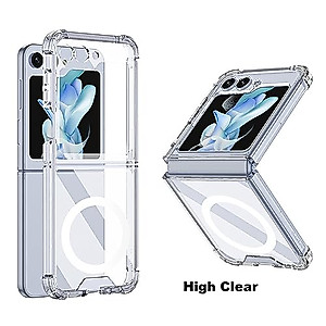 teroxa for Samsung Galaxy Z Flip 5 Magnetic Clear Case, Compatible with MagSafe Wireless Charger Flip5 Transparent Hard PC Back Soft TPU Bumper Cover Slim Fit (Clear)