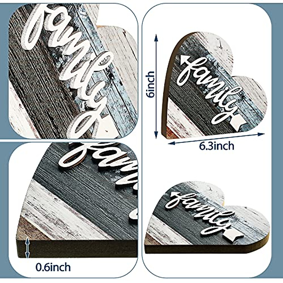 2 Pcs Rustic Wood Love Home Sign Heart Shaped Wooden Table Centerpiece Farmhouse Buffalo Plaid Family Sign for Home Living Room Kitchen dining room Table Decoration (Simple Style)