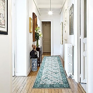 Rugcomf Runner Rug for Hallways Kitchen Runner Rug Non Slip 2'6''x8' Washable Runner Rugs with Rubber Backing Soft Soft Carpet Runner for Hallways, Kitchen, Laundry, Bedroom, Bathroom (Green)