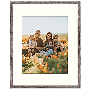 Golden State Art, 16x20 Picture Frame - Ivory Mat for 11x14 Photos - Grey Wood Grain Style - Wall Display - Great for Poster, Weddings Photos, Family Pictures, Memories, Gift