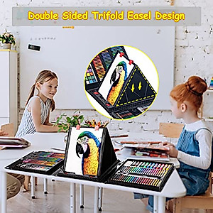 Art Supplies, 272 Pack Art Set Drawing Kit for Girls Boys Teens Artist, Deluxe Gift Art Box with Trifold Easel, Origami Paper, Coloring Book, Drawing Pad, Pastels, Crayons, Pencils, Watercolors(Black)