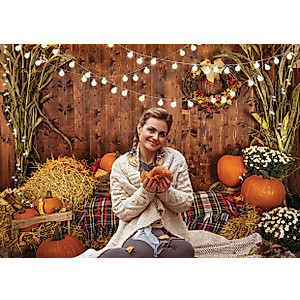 WOLADA 7x5FT Fall Backdrops for Photography Thanksgiving Backdrop Fall Haystack Photo Backdrop Farm Harvest Backdrop Pumpkin Barn Vintage Wooden Plank Background Newborn Photo Backdrop 12480