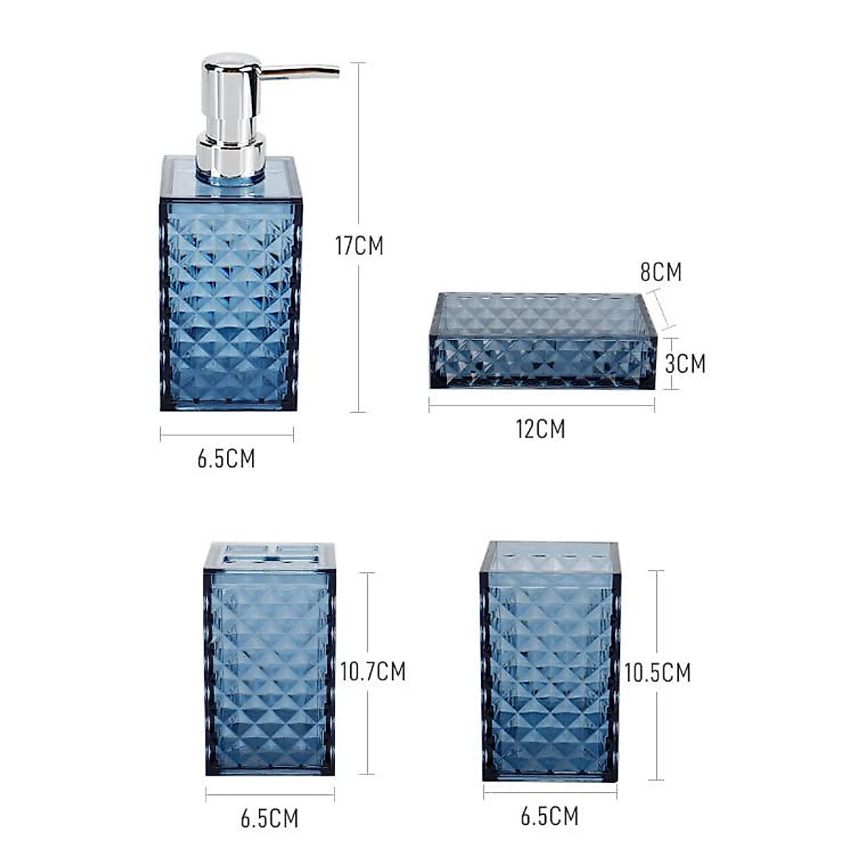 Blue Bathroom Accessories Set(4pcs), Multifunction Vanity Countertop Plastic Accessory Kit, Toothbrush Holder, Toothbrush Cup,Including Soap Dispenser, Soap Dish for Housewarming Gift (Blue)