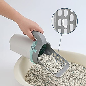 Cat Litter Sifter Scooper Integrated Detachable Deep Shovel Holder, Cat Litter Shovel with 8 rolls Waste Bags with Poop Sifting