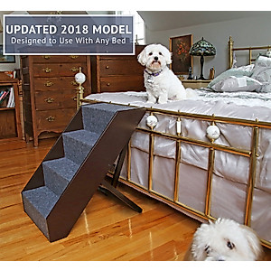 Arf Pets Wood Dog Stairs, 4 Levels Height Adjustment Wide Pet Steps for Dogs and Cats, Foldable