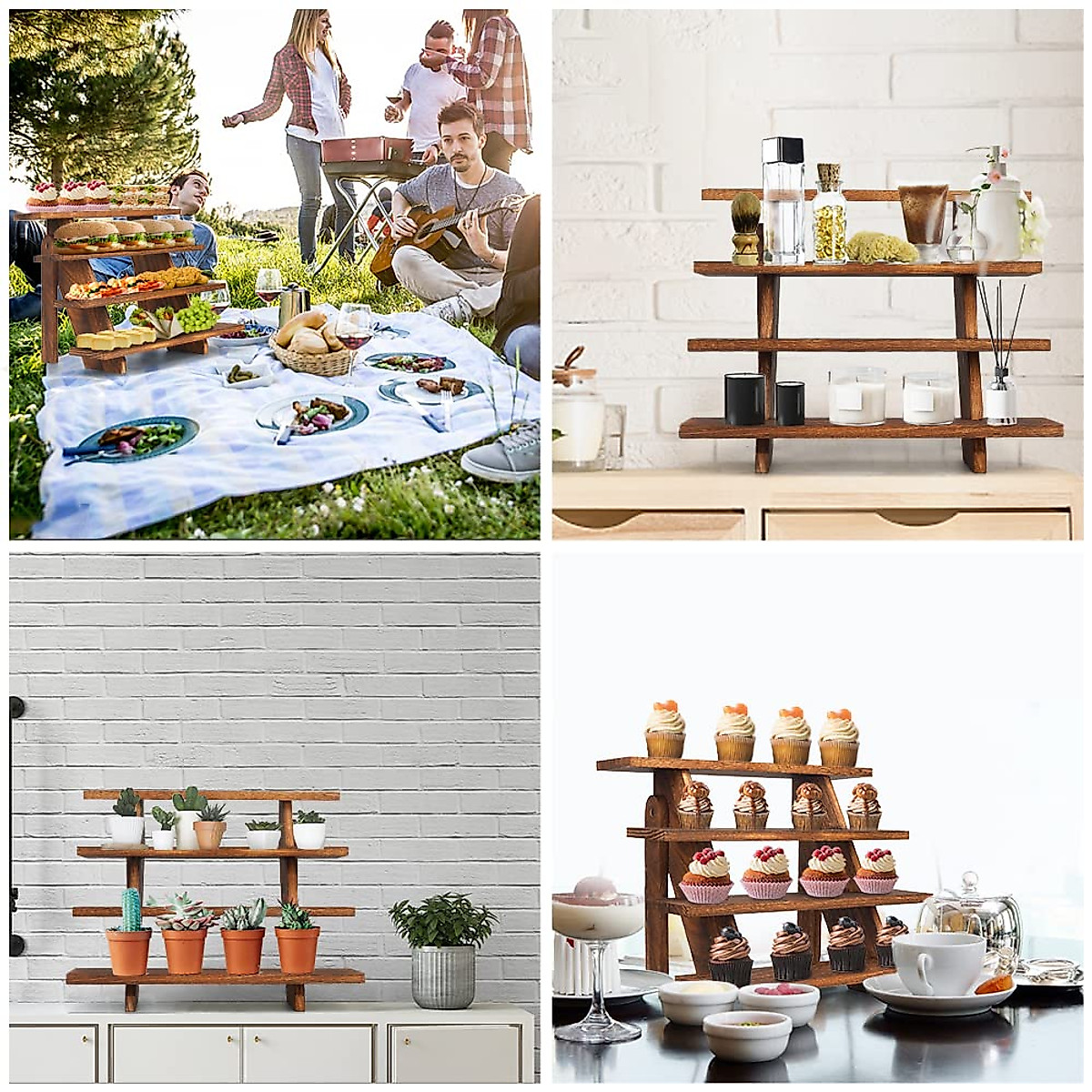 Manspdier Wooden Display Stand Wood Cupcake Stands Tool Free, Rustic Risers for Display Ideal Craft Funko Pop Shelves Table Display Stand for Vendors Wood Riser