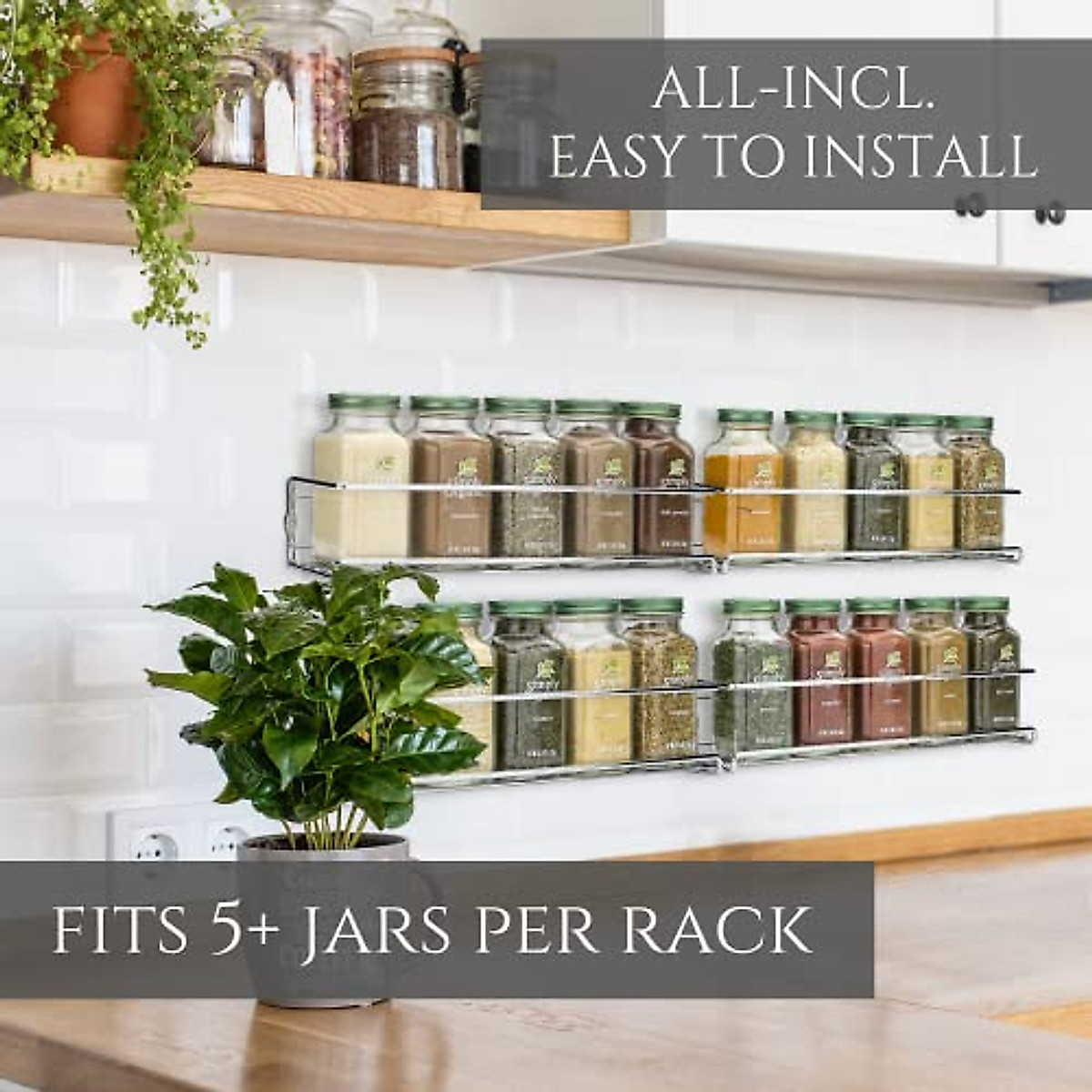 ZICOTO Premium Iron Spice Rack Organizer for Cabinets or Wall Mounts - Space Saving Set of 4 Hanging Racks - Perfect Seasoning Organizer For Your Kitchen Cabinet, Cupboard or Pantry Door