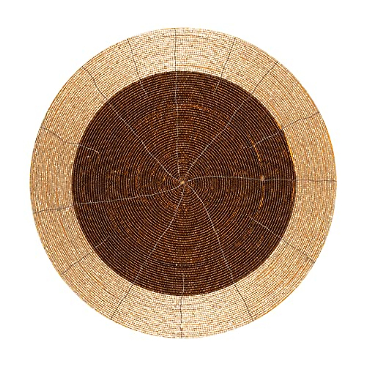 Goroly Home Farmhouse Beaded Placemats 13 Inch Round Set of 4 - Decorative Glitz Beaded Charger Hand Made by Skilled artisans - A Beautiful Complement to Your Dinner Table Décor - Coffee Gold