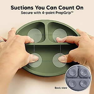 KeaBabies 3-Pack Suction Plates for Baby, Toddler - 100% Silicone Toddler Plates, Divided Baby Plates with Suction, Silicone Plates for Baby, Kids, BPA-Free, Microwave, Dishwasher Safe (Slate)