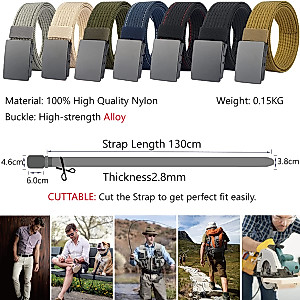 Mens Web Belts for Work, Metal Buckle Field Belt for Outdoor Sport Golf Hiking Skiing, Adjustable for Pants Size Below 46inches[53" Long 1.5" Wide](Black)