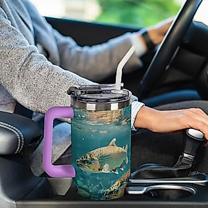Trout 40 Oz Tumbler Insulated Stainless Steel Water Bottle Travel Mug Car Cup with Handle And Straw